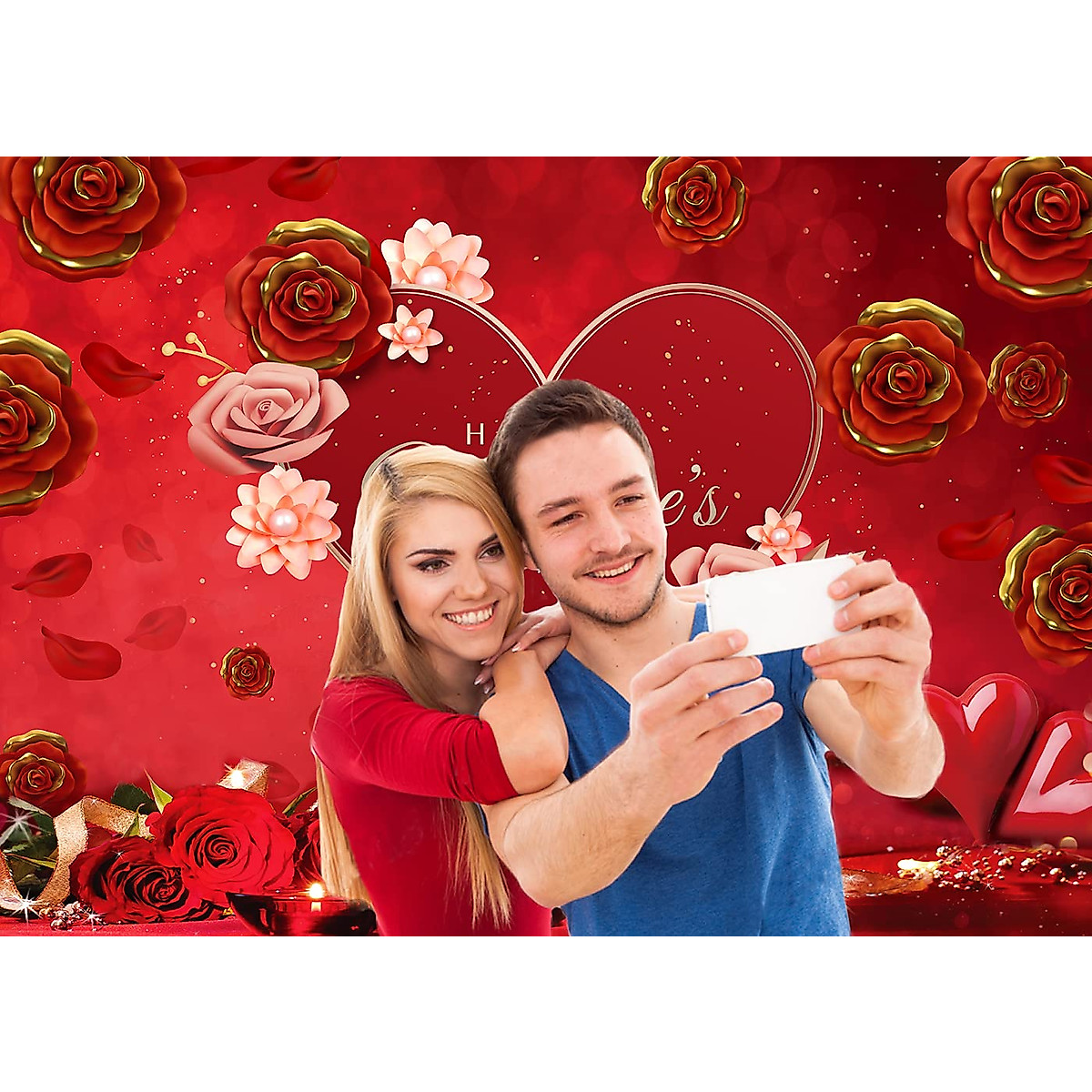 CYLYH 7x5ft Valentine's Day Backdrop Beautiful Blossom Love Heart Valentine's Day Party Bridal Shower Wedding Anniversary Decoration Valentine's Day Banner D556