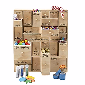 HYGGEHAUS Art Organizer & Storage - 24 Drawer Crafts Organization | Apothecary Cabinet Dresser Chest | DIY Advent Wooden Calendar | Comes Fully Assembled, Solid Pine Wood - L:12.5" x H:14.5" x D:4"