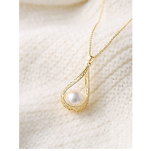 Big Light Pink Pearl Large Pendant Drop Dangle Simple Prom Formal Necklace for Women Trendy Handmade Hypoallergenic Rose Glod Plated Costume Jewelry (Light Pink-Rose Gold)