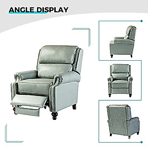 HULALA HOME Genuine Leather Recliner Chair, Classic and Traditional Push Back Recliner Chair for Living Room, Adjustable Leather Cigar Chair Recliner Vintage Sofa with Nail Head Trim,SAGE