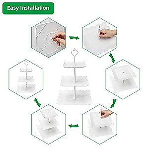 Coitak 3 Tier Cupcake Stand, Plastic Tiered Serving Stand, Square Dessert Tray for Tea Party, Baby Shower and Wedding (Pure White)