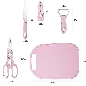 Mini Travel Cutting Board Set, 4 Pcs Portable Mini Camping Plastic Cutting Board & Knife, Fruits & Vegetable Peeler Scissors(Pink)