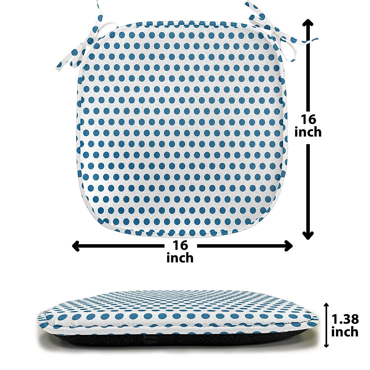 Lunarable Vintage Chair Seating Cushion Set of 2, Retro Polka Dots Navy Blue Circles Pop Art 50s 60s Picnic Inspired Image, Anti-Slip Seat Padding for Kitchen & Patio, 16"x16", Dark Blue and White