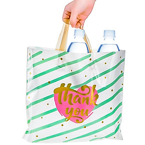 Elsjoy 80 Pack Thank You Bags Plastic Shopping Bags, 14 x 12 Thick Merchandise Bags Reusable Boutique Bags with Loop Handle, Heart and Stripe Retail Gift Bags for Parties, Business, Wedding Favor