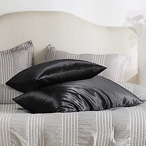 Bedsure Satin Pillowcase for Hair and Skin - Black Zipper Pillow Cases Queen Size Set of 2, Similar to Silk Pillow Cases, Silky & Super Soft, Gifts for Women Men, 20x30 Inches