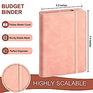 LINTRU Budget Binder with Zipper Envelopes, Money Organizer for Cash, A6 Binder with 10pcs Cash Envelopes for Budgeting, 12pcs Budget Sheets and 36pcs Stickers for Savings Binder (Pink)