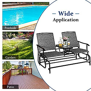 S AFSTAR Patio Glider Bench, 2-Person Outdoor Glider Chair with Center Table, Double Rocking Chair Loveseat for Patio Backyard Poolside Lawn (Grey)