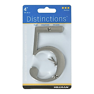 Distinctions by Hillman 843325 4-Inch Brushed Nickel Flush-Mount House Number 5, 1 Count (Pack of 1)