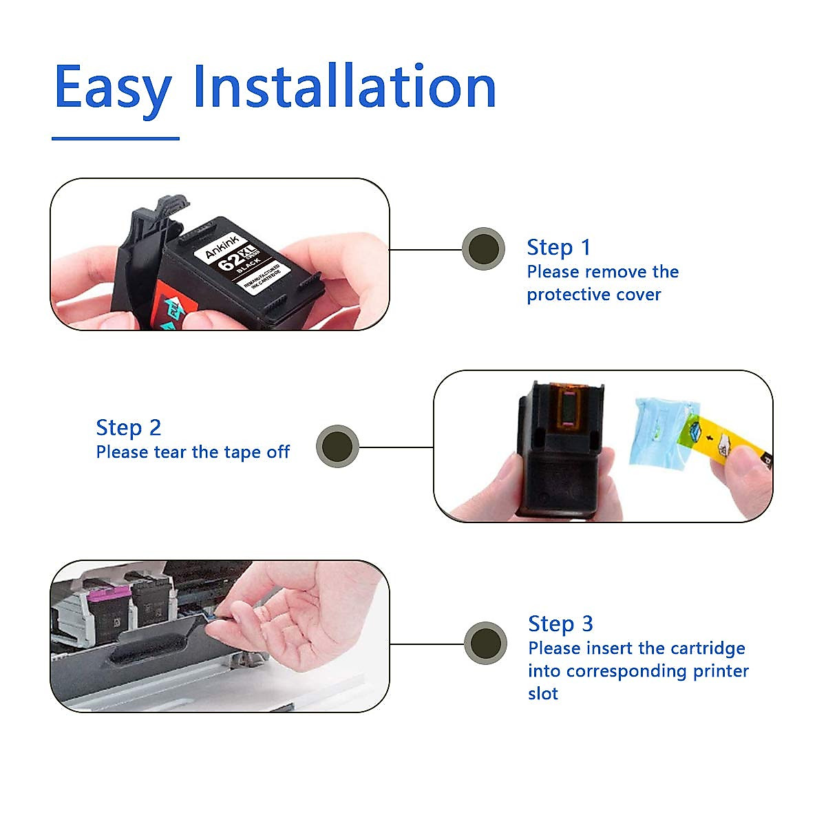 Ankink Higher Yield HP 62XL Ink Cartridge Replacement for 62 HP62XL hp62 XL Envy 5540 5640 5660 7640 7644 7645 OfficeJet 200 250 5740 5745 8040 Printer Black Color (Tricolor) Combo 2 Pack c2p07an
