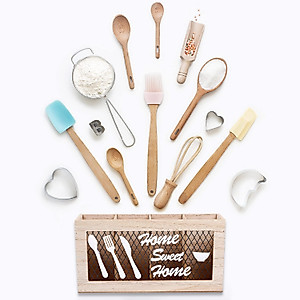 Wooden Silverware Holder , 4 Compartments Kitchen Utensil Holder for Countertop,Rustic Spoon Holder Kitchen Tools Storage Caddy Decoroon Holder Kitchen Tools Storage Caddy Decor,11.6”W x 3.2”D x 6”H