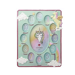 Mozlly Mint Green Unicorn Baby First Year Collage Photo Frame Standard 4 X 6 Inch Photo at The Center Nursery Room Decor Mythical Fantasy Creature Picture Frame for Baby Girls from Birth to 1 Year