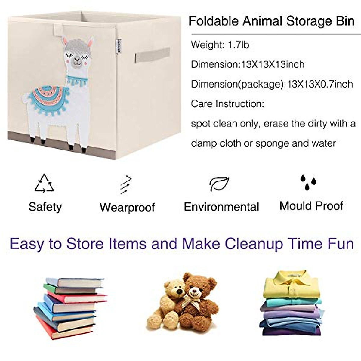 CLCROBD Foldable Animal Cube Storage Bins Fabric Toy Box/Chest/Organizer for Kids Nursery, 13 inch (Llama + Butterfly)