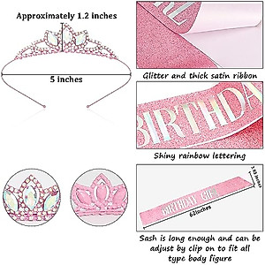 SuPoo Tiaras for Girls Pink Birthday Crown Birthday Girl Sash Princess Crown Birthday Girl Headband Crystal Birthday Tiara with Comb Crown for Girls Rhinestone Happy Birthday Accessories Gift
