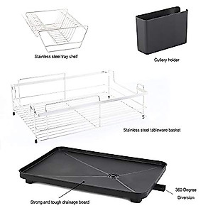 Dish Drying Rack, Small Dish Rack with Utensil Holder, Wine Glasses Holder, Compact Dish Drainer for Kitchen Counter Cabinet