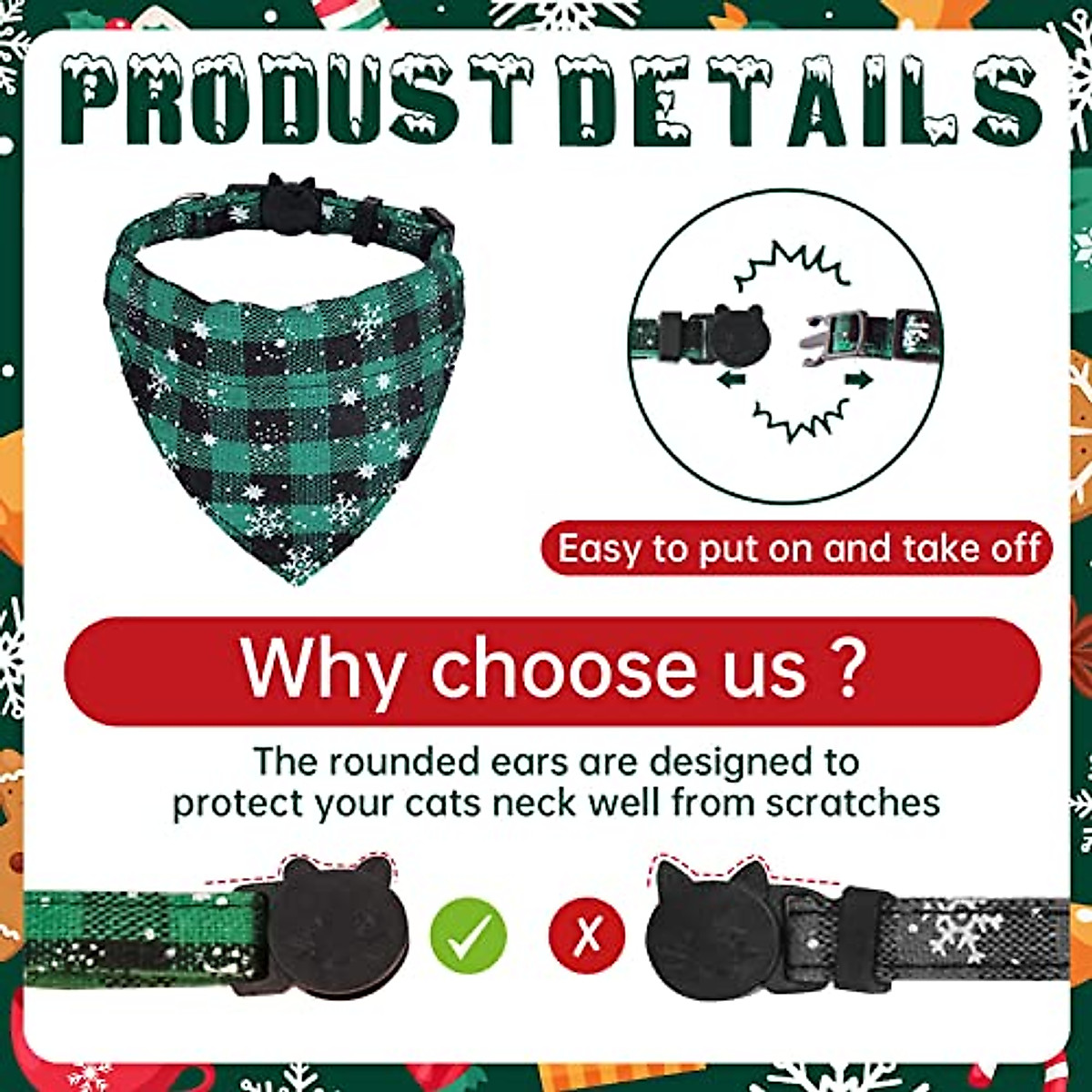 Christmas Dog Bandanas 3 Pack, Elk and Santa Bandana, Reversible Triangle Scarves for Dogs Cats Pets, Premium Durable Fabric, Adjustable Fit