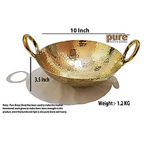 Pure Source India Heavy Duty Brass Kadhai, for Cooking Serving,(Brass Kadai 10 x 3.5 Inch)