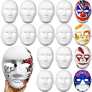 16 Pcs DIY Full Face Masks,Paintable Paper Mask,White Craft Masks,Cosplay Masquerade Mask for Halloween Party,DIY Creativity,Women,Men,Kids,2 Sizes