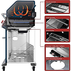 Royal Gourmet GA5403B 5-Burner BBQ Cabinet Style Propane Gas Grill with Rotisserie Kit, Sear Burner, Rear Burner and Side Burner, 74,000 BTU Patio Picnic Backyard, Outdoor Party, Blue