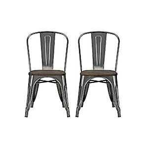 DHP Fusion Metal Dining Chair with Wood Seat, Distressed Metal Finish for Industrial Appeal, Set of two, Antique Gun Metal