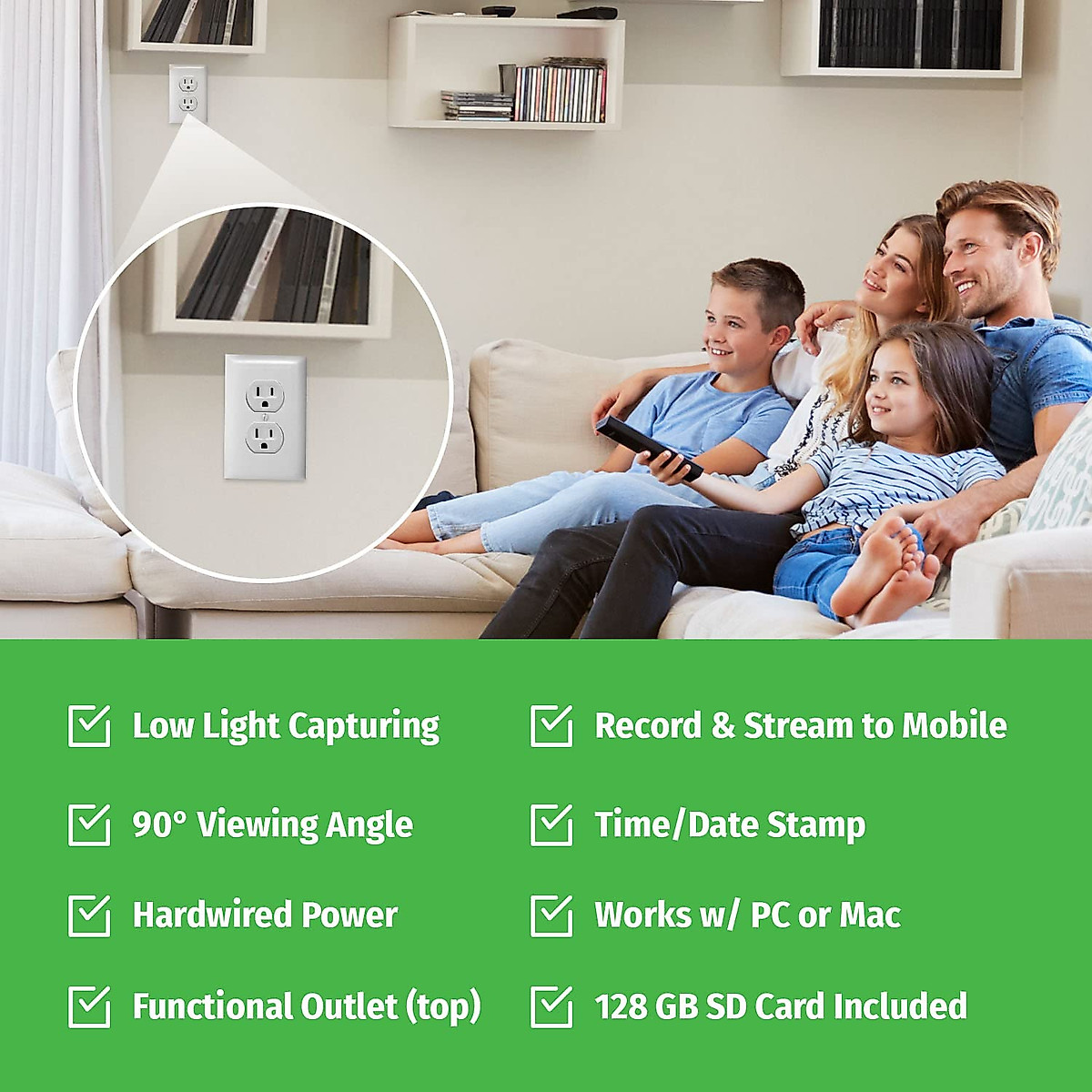 Minigadgets BB4KWiFiReceptacle Hidden 4K Camera Receptacle for Home or Office Security