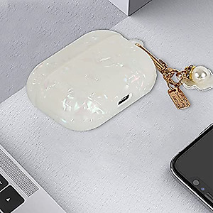 Manleno Compatible with Airpods Pro Case with Keychain Cute Shell Pearl Design Women Girls Soft Protective Case Cover Glitter Bling Airpods Case Replacement for Apple Airpods Pro 1 2019 (Iridescent)