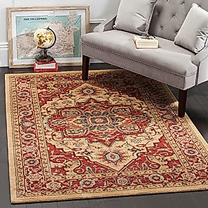 SAFAVIEH Mahal Collection 9' Round Red Natural MAH698A Traditional Oriental Non-Shedding Dining Room Entryway Foyer Living Room Bedroom Area Rug
