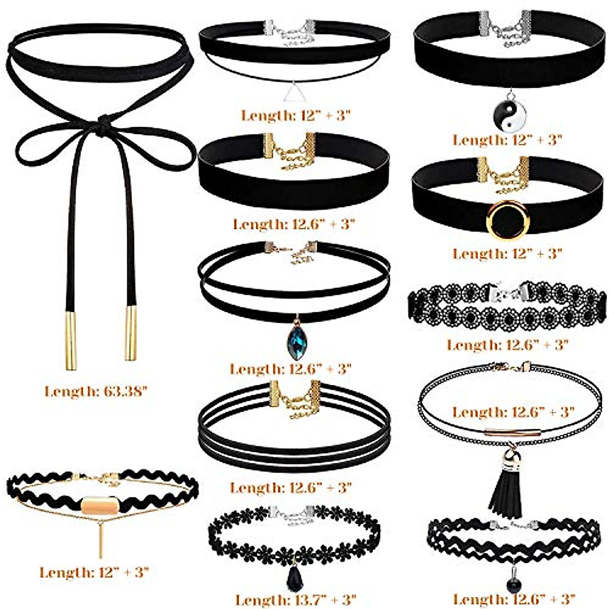 shynek Choker Necklace for Women, 12 Pcs Black Choker Necklace Set Black Lace Tattoo Velvet Chokers for Women and Teen Girls