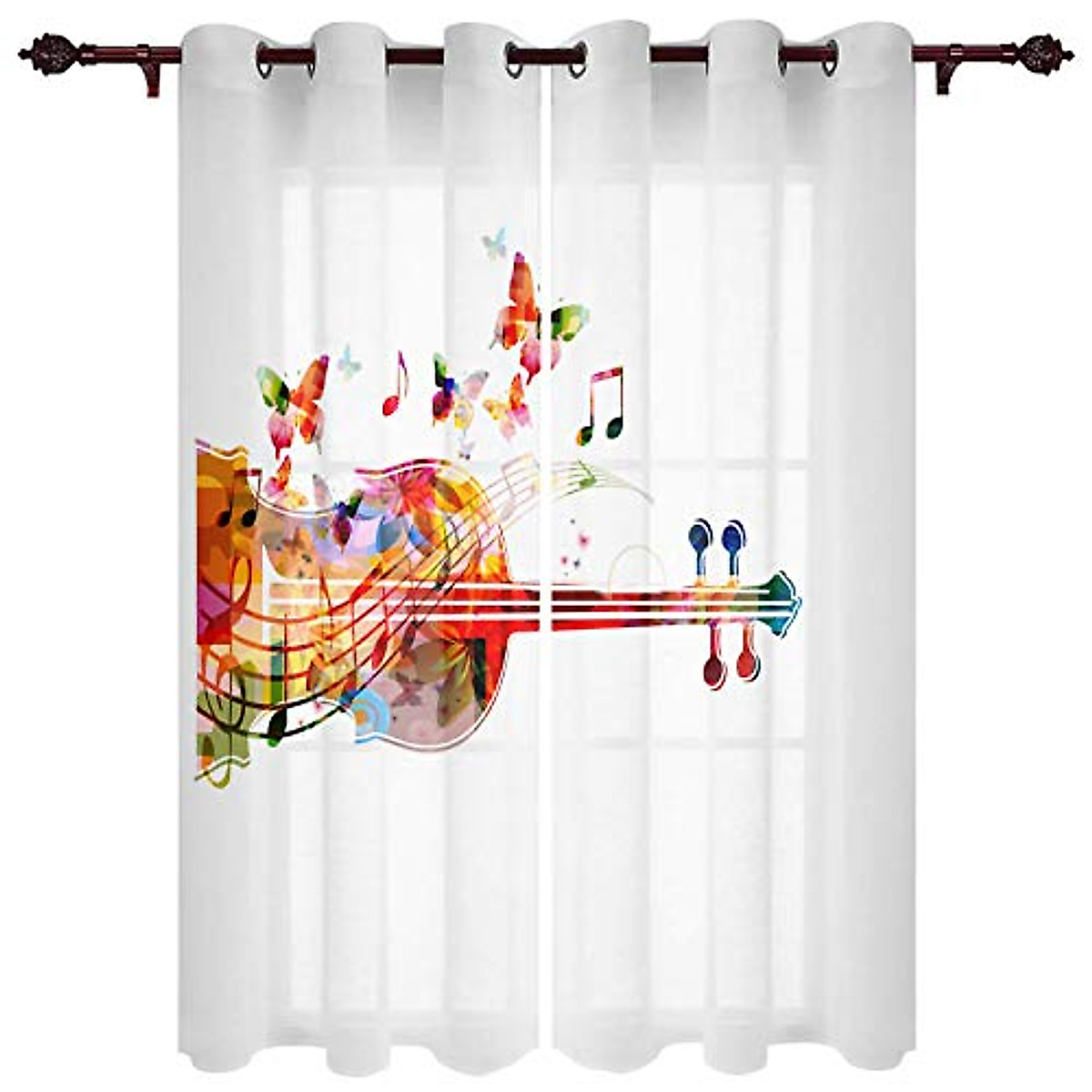Big buy store Blackout Curtains Panels Guitar Notes Thermal Insulated Grommet Window Curtains Watercolor Butterfly Room Darkening Curtain Drapes for Bedroom & Living Room 52inches W x 90inches L