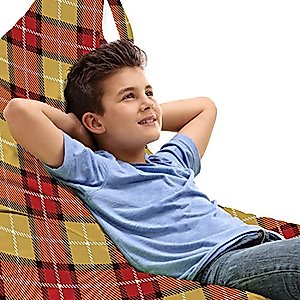 Ambesonne Plaid Lounger Chair Bag, Nature Tones Plaided Classical Tartan Style Print, High Capacity Storage with Handle Container, Lounger Size, Salmon Earth Yellow