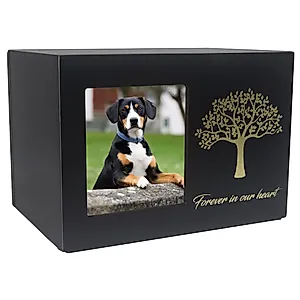 Amvnotia Pet Memorial Urns for Dogs or Cats Ashes, Large Wooden Dog Cremation Urns with Personalized Photo Frame, Dog Urn Keepsake Box with Ashes Bags, Loss Pet Remembrance Gift, Waterproof Face