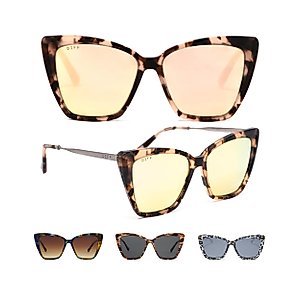 DIFF Becky II Designer Cat Eye Sunglasses for Women UV400 Polarized, Himalayan Tortoise + Toupe Flash Mirror
