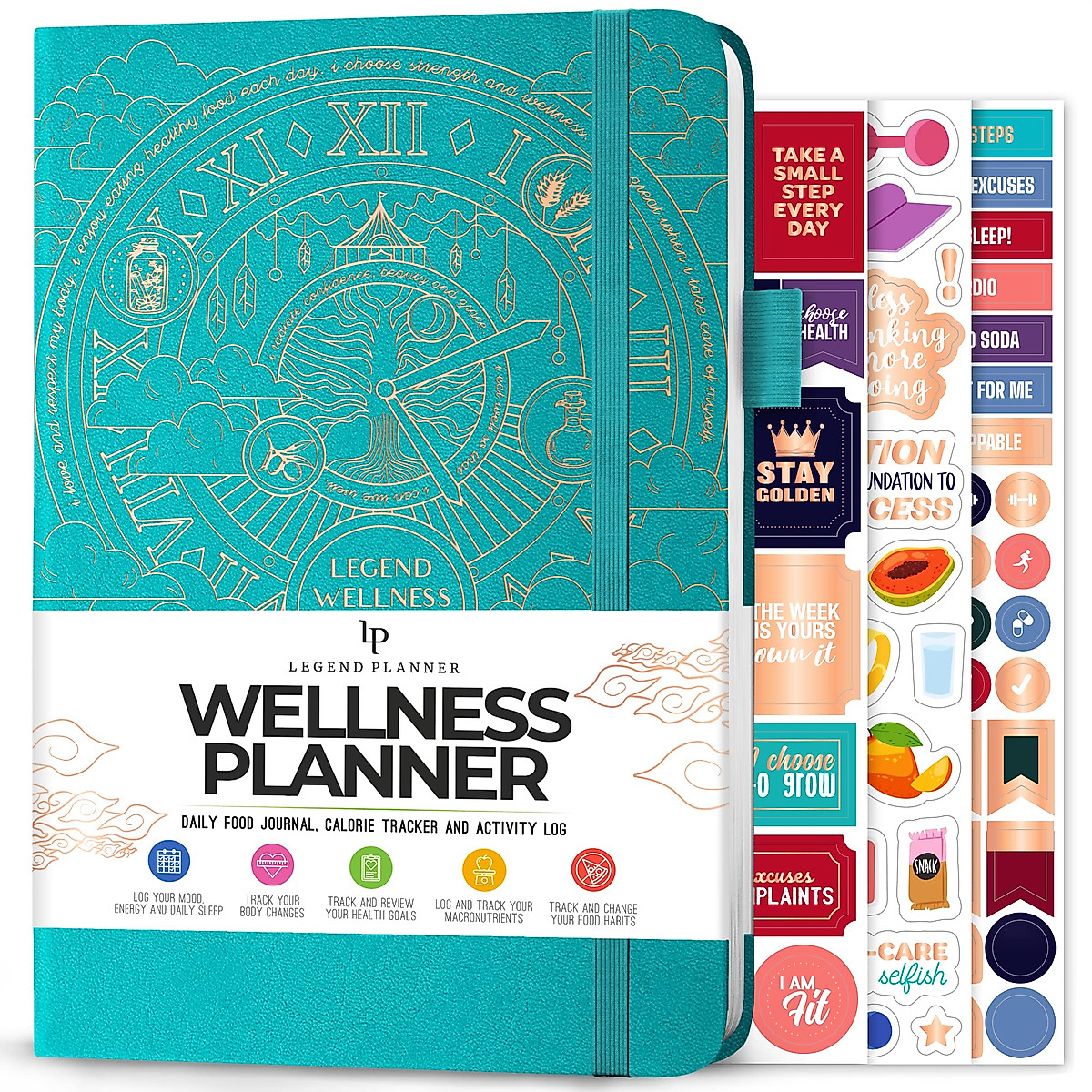 Legend Wellness Planner & Food Journal – Daily Diet & Health Journal with Weight Loss, Measurement & Exercise Trackers – Lifestyle & Nutrition Diary – Lasts 6 Months, A5 size – Turquoise
