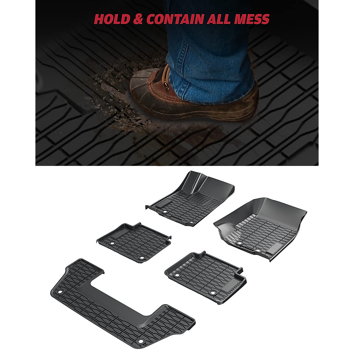 A & UTV PRO Floor Mats Fit for 2021 2022 2023 2024 Jeep Grand Cherokee L/WL, All Weather Floor Liners Full Kit for Three Row Models, Replace OEM 82216639AA,82216640AA,82216152AC, 3 Row