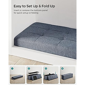 SONGMICS Storage Ottoman Bench, Foldable Ottoman Foot Rest, 15 x 43 x 15 Inches, End of Bed Bench, Storage Chest, Load up to 660 lb, for Living Room, Bedroom, Entryway, Misty Blue ULSF077Q01