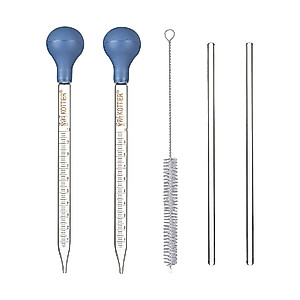 YEER 2Pcs 10ml Glass Graduated Droppers Lab Pipettes Liquid Glass Pipette with Rubber Caps 2 Pcs 20 cm Glass Stir Rod and Droppers Brush