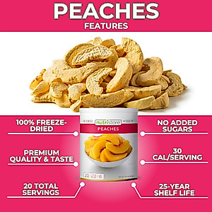 Nutristore Freeze Dried Peaches | 100% Natural, Healthy Fruit Snacks | Bulk #10 Can | Premium Quality & Crispy Fresh Taste | Emergency Survival Food Supply | 24 Servings | 25 Year Shelf Life