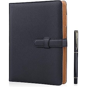 Minlna A5 Leather Notebook/Refillable Loose Leaf Business Notebook/tepad,200 Thick Pages,Classic Lined with Pocket and Pen Holder