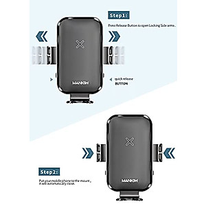 MANKIW Wireless Car Charger 15W/10W/7.5W Fast Charging Auto Clamping Car Wireless Charger Air Vent Car Phone Holder Mount Compatible with iPhone 12/12 Pro Max/12 Mini/11,Galaxy S21/S20(Grey)