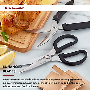 KitchenAid Stainless Steel All Purpose and Poultry Shears Set with Soft Touch Handles, 2 Piece, Black