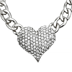 JOTW Silvertone Iced Out 3D Heart Pendant with a 16 Inch Adjustable Link Necklace