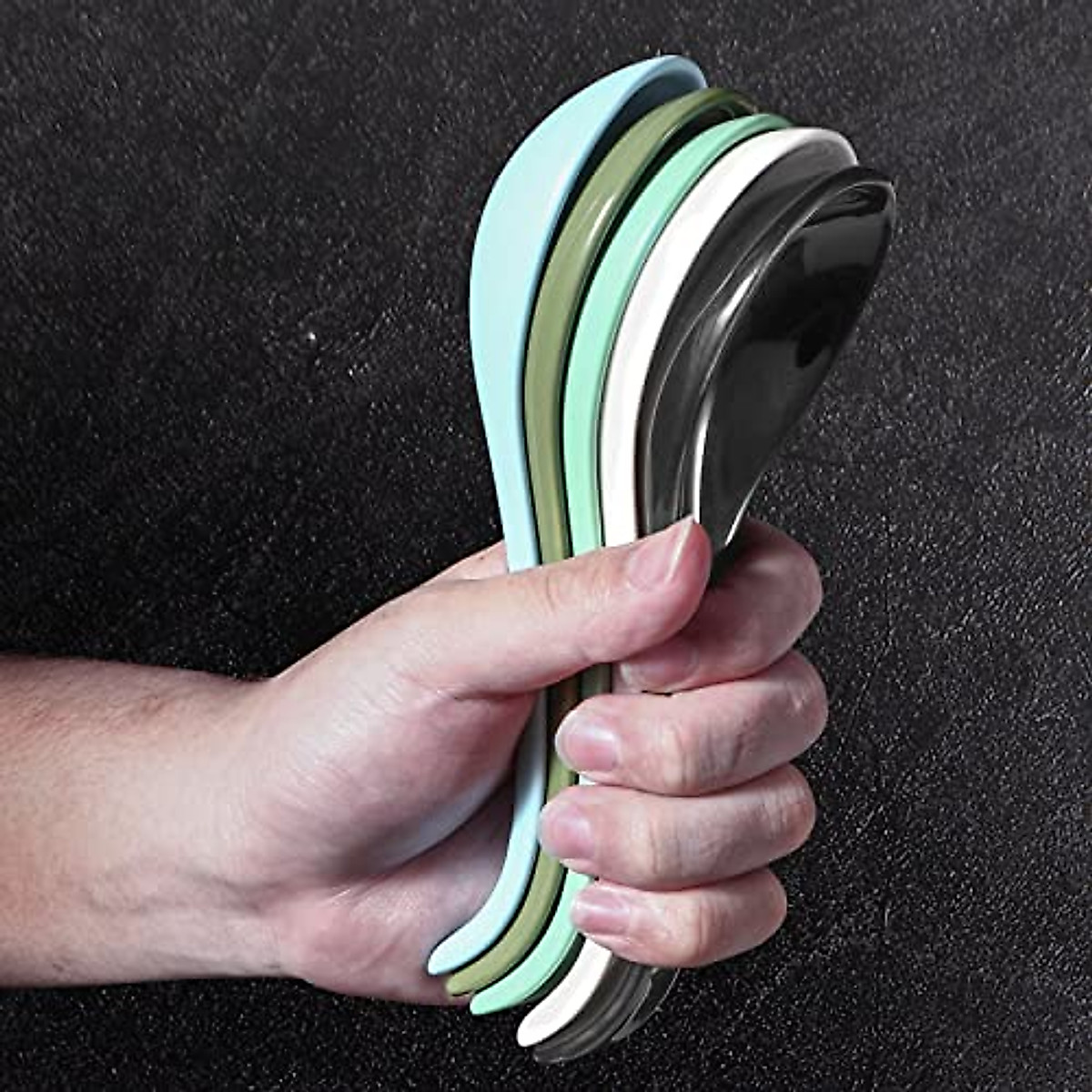 Wareland Asian Soup Spoon Set of 6, 6.75 inch Ultra-fine Ceramic Chinese Soup Spoons, Black Japanese Soup Spoon for Cereal Stews Ramen Pho Wonton Dumpling Miso, Deep Oval Hook Design, Dishwasher Safe