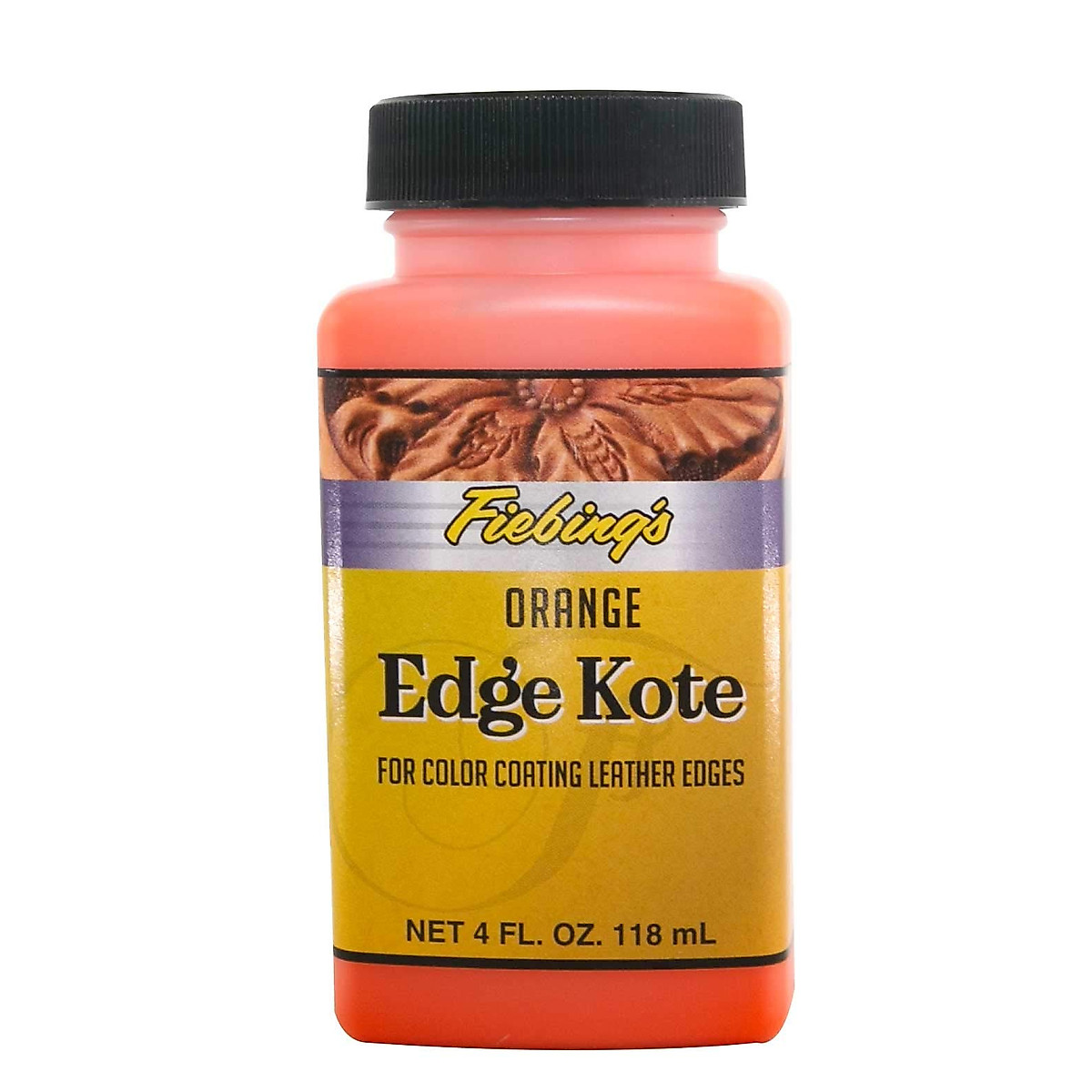 Fiebing's Edge Kote (4oz, Orange) - Leather Edge Paint for Shoes, Furniture, Purses, Couches, Belts - Flexible, Water Resistant, Semi Gloss Color Coating Leather Dye to Protect Natural Edges