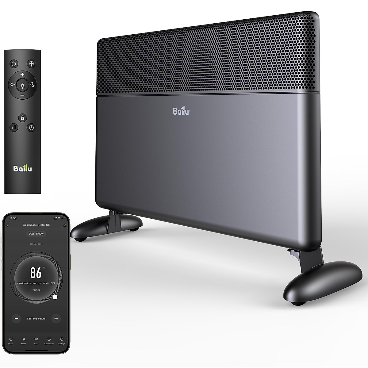 Ballu Convection Panel Space Heater,Whole Room Electric Space Heater Indoor with Program Thermostat,Wifi App,Portable Standing Wall Mount,Heater Indoor Use Large Room,Work with Alexa