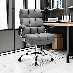 Giantex Executive Office Chair, Big and Tall Ergonomic Computer Chair, Adjustable Tilt Angle and Flip-up Armrest Linen Fabric Upholstered Chair with Thick Padding, High Back Managerial Chair (Grey)