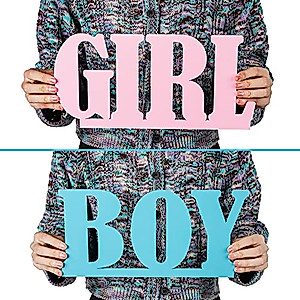 Gender Reveal Decorations - Boy or girl Wooden Blue and Pink Letter Sign，with Gender Announcement Baby Shower party Table Decorations – by ZouYee