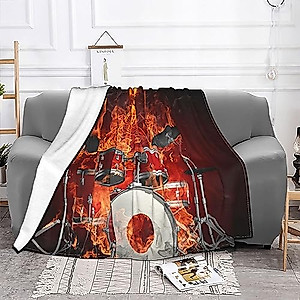 Lightweight Flannel Blanket Small Large All Season Cool Throw Blanket Compatible with Rock Drum Fire Flame Skull Skeleton, Cute Fleece Blanket for Couch Bed Sofa Chair, Queen King Size Blankets