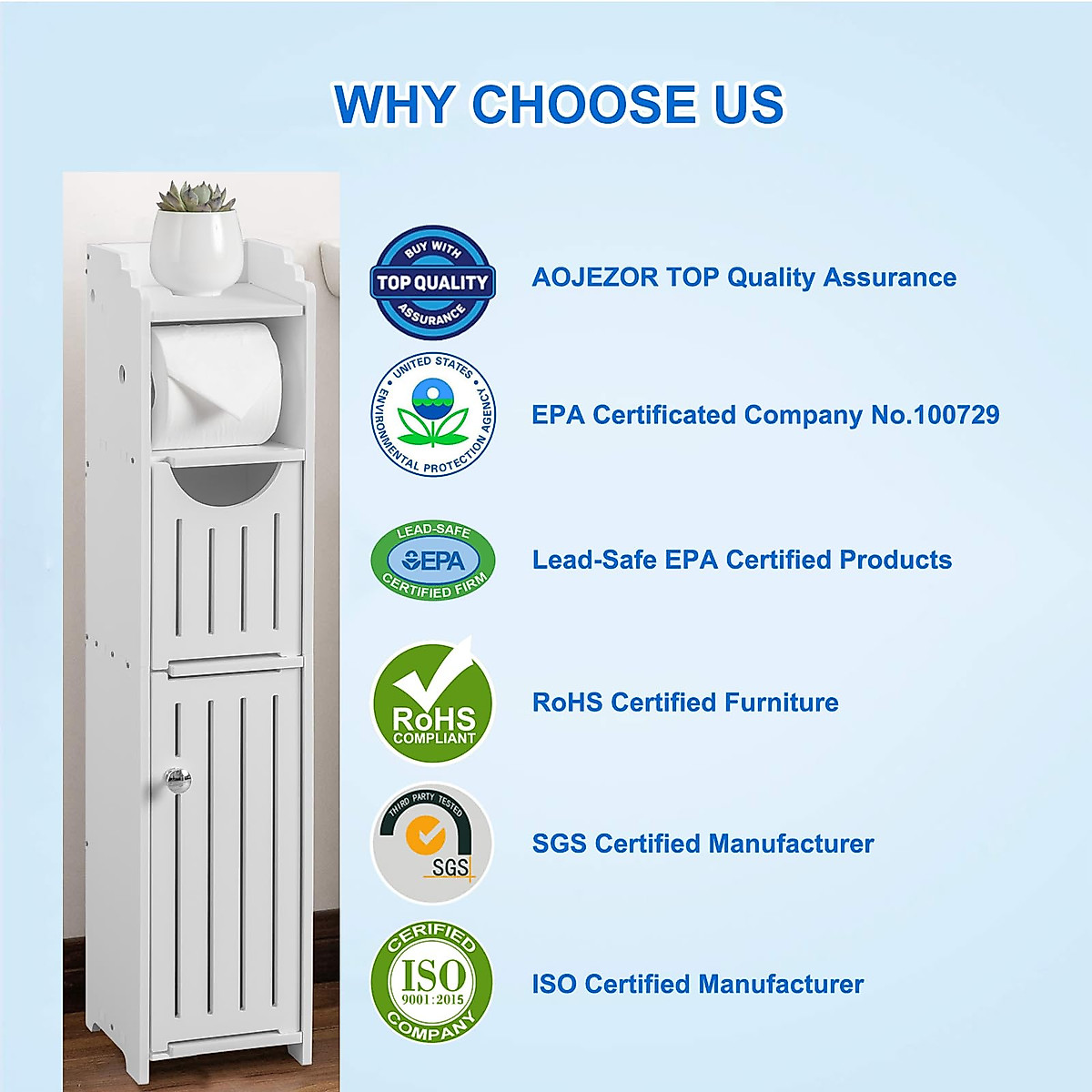 AOJEZOR Toilet Paper Holder Stand: Bathroom Storage Cabinet - Toilet Paper Holder Fit for Mega Roll,White