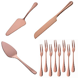 Cake Server Set,Rose Gold 18/8 （304）Stainless Steel Cake Shovel,Cake Knife&Dessert Fork/Cake Cutting Sets for Wedding,Anniversary,Party Supplies by BUY THINGS!