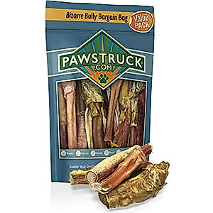 Pawstruck “Bizarre” Bully Sticks for Dogs (by Weight) Eco-Conscious, Bulk, Natural & Odorless Bullie Bones Made for K9 & Puppies - Long Lasting Chew by USA Company (5" to 7" Sticks, 8oz. Bag)