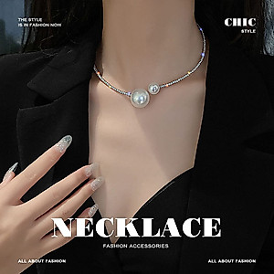 Jeairts Cystal Pearl Choker Necklace Silver Rhinestone Adjustable Necklaces Fashion Necklace Jewelry Party Gifts Costume Accessories for Women and Girls